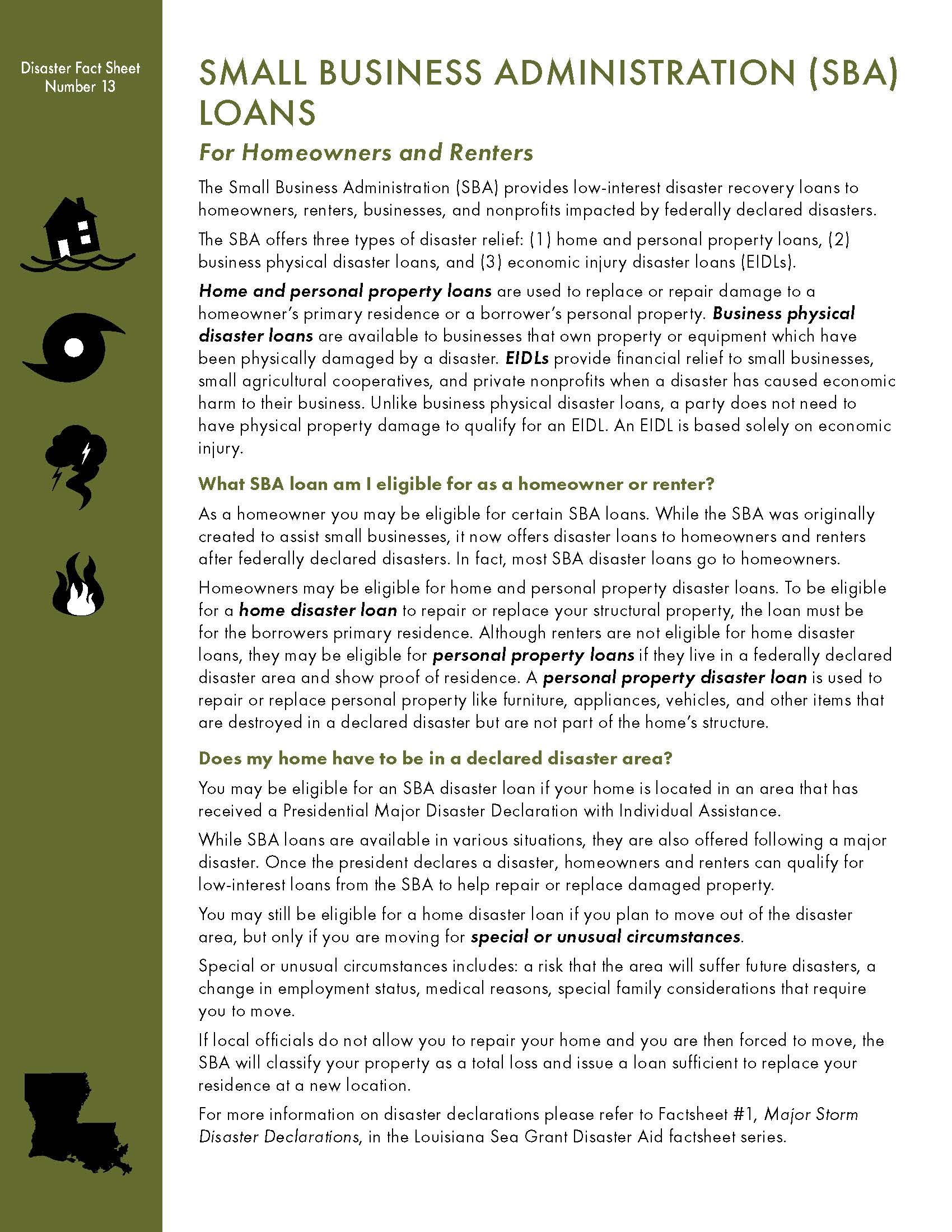 Disaster Aid: Fact Sheets - Louisiana Sea Grant
